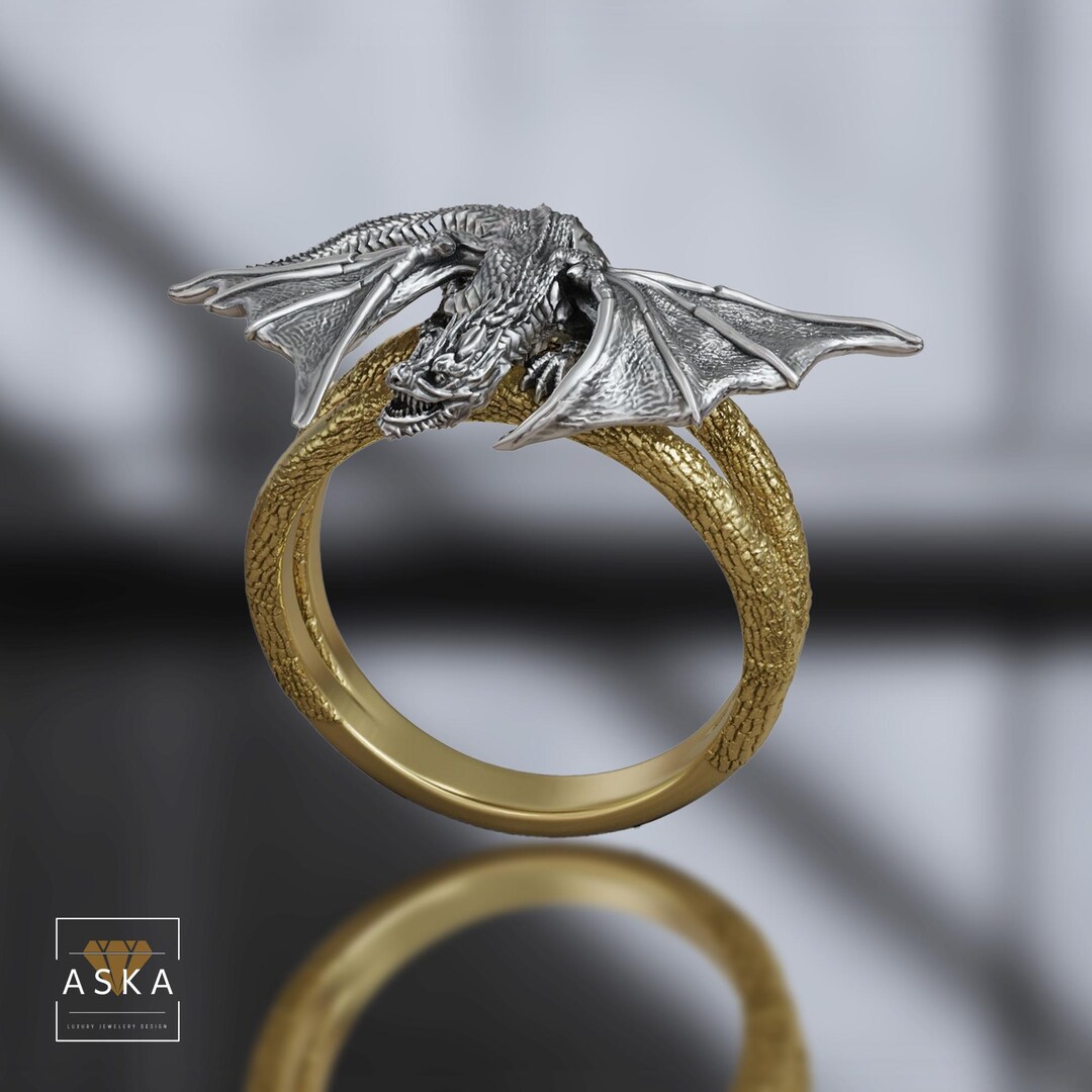 Winged Dragon Ring: Oxidized Sterling Silver Gothic Jewelry - Etsy