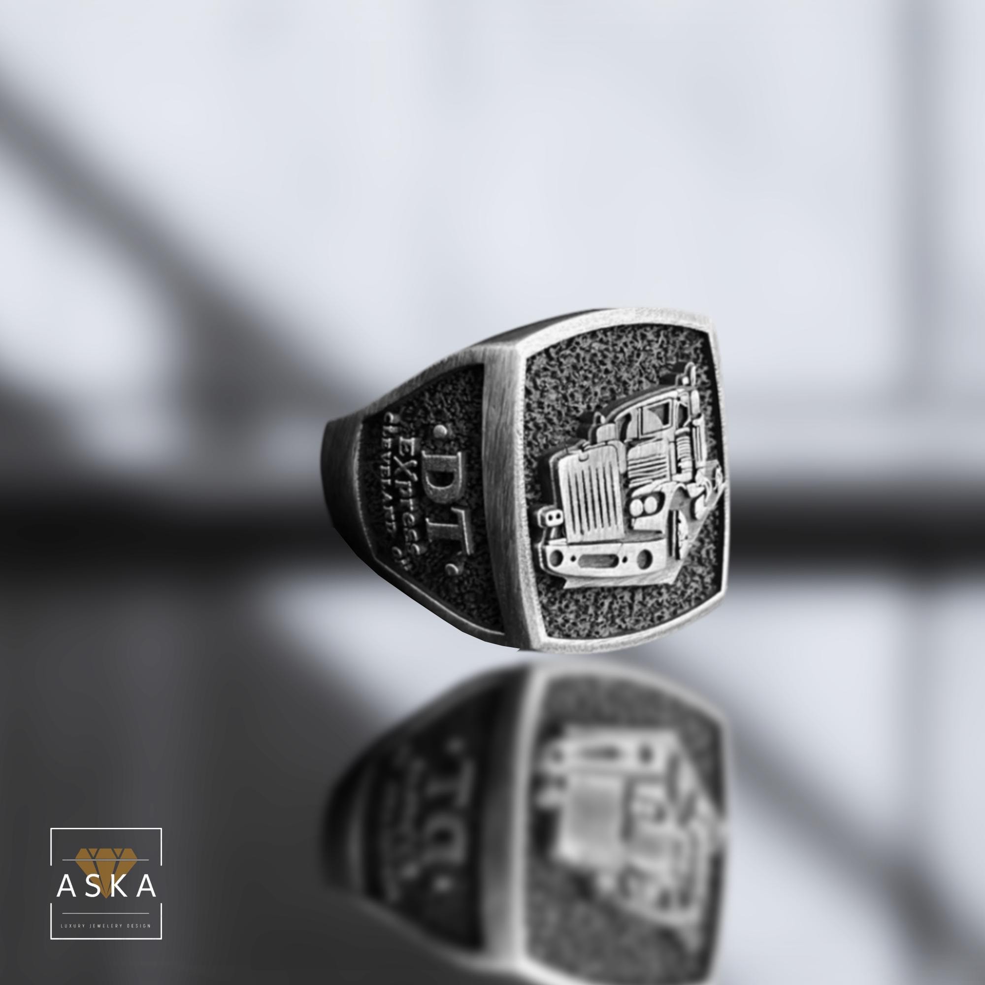 Personalized Family Crest Truck Driver Ring: 925 Sterling Silver - Etsy