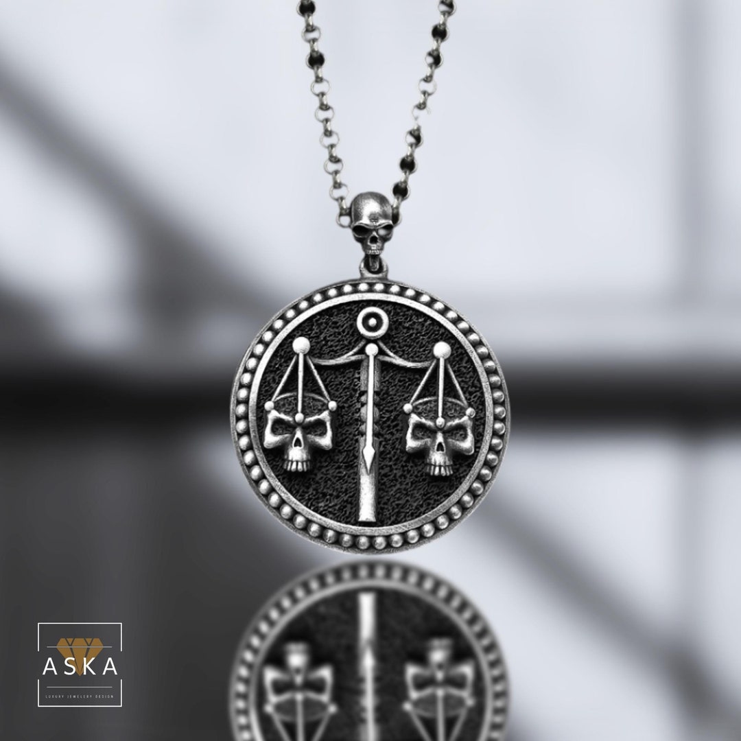 Libra Memento Mori Necklace for Men in Sterling Silver, Goth Zodiac ...