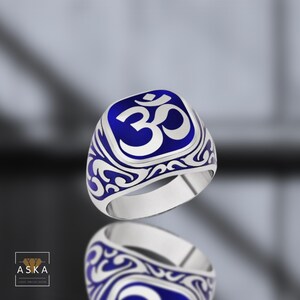 925 Sterling Silver Enamel Om Symbol Seal Ring, Meditation Rings for ...
