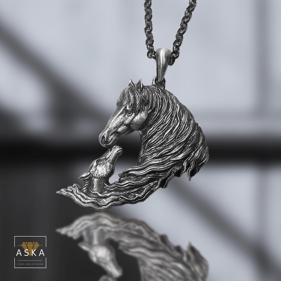 Horse and Foal Necklace – 925 Sterling Silver Equestrian Pendant ...
