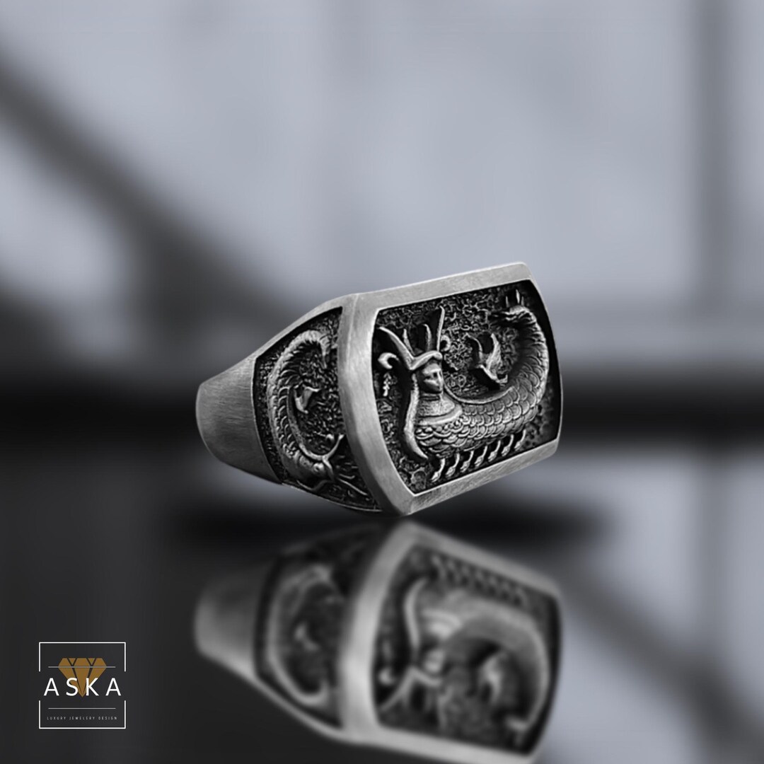 Basilisk 925 Sterling Silver Oxide Women's Silver Ring, Shahmeran Ring ...