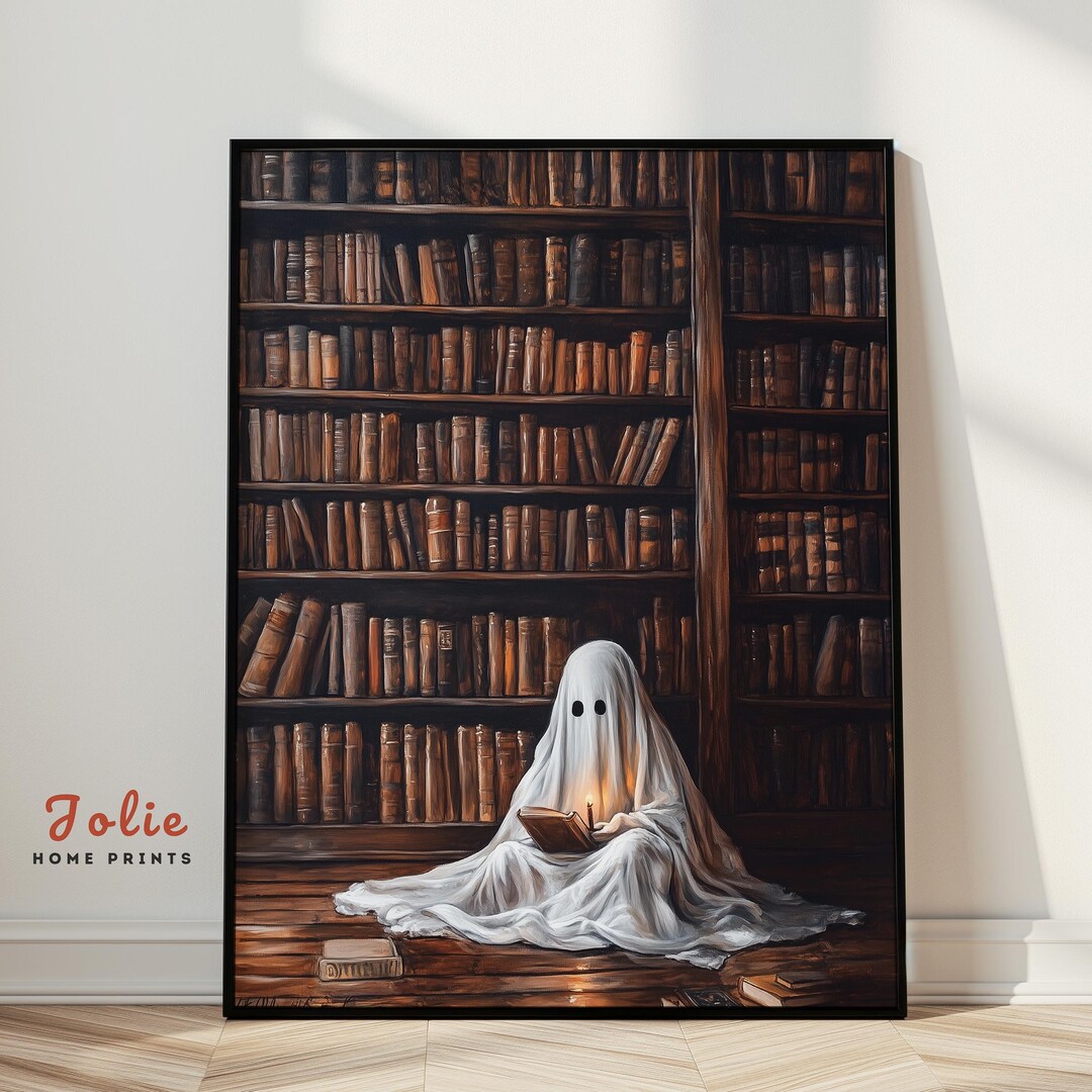 Vintage Ghost Library Wall Art Print – Halloween Ghost in Library ...