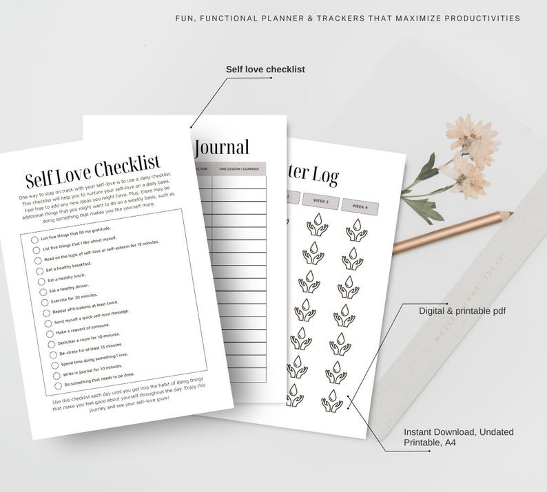 Self Love Planner Journal, Daily Planner Notebook, Self Care Tracker ...