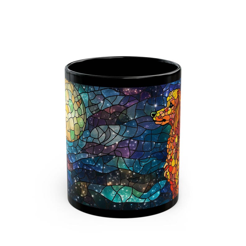 Poodle Under the Starry Night Sky Stained Glass Design Mug Dog Black ...