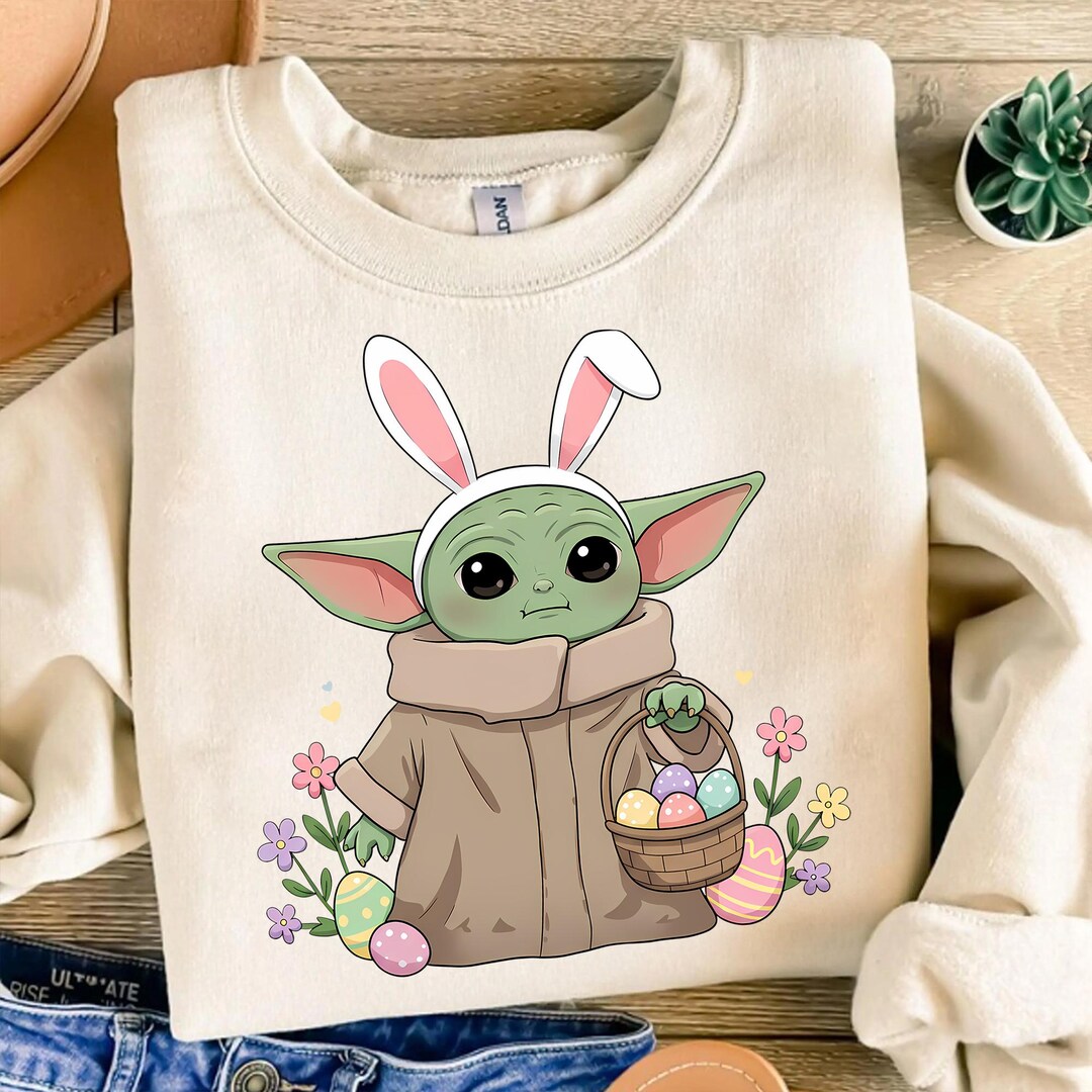Baby Yoda Easter Png, Cute Baby Yoda With Bunny Ears Png, Cartoon Yoda ...