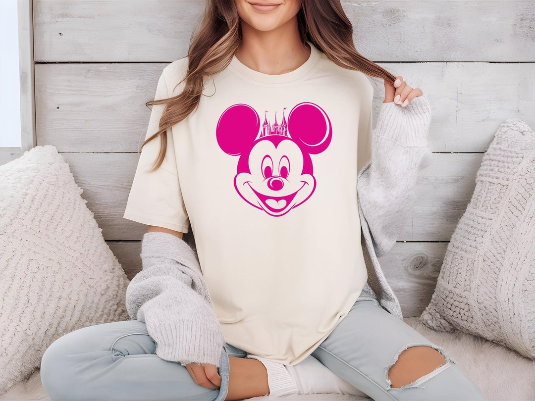 Pink Mickey Head PNG, Outline Mickey Mouse Face, Playful Design, DTF ...