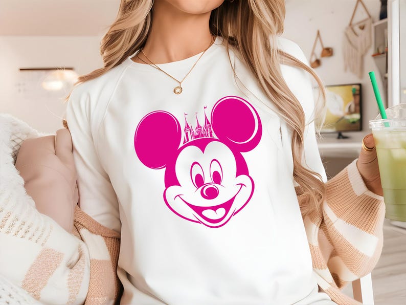 Pink Mickey Head PNG, Outline Mickey Mouse Face, Playful Design, DTF ...