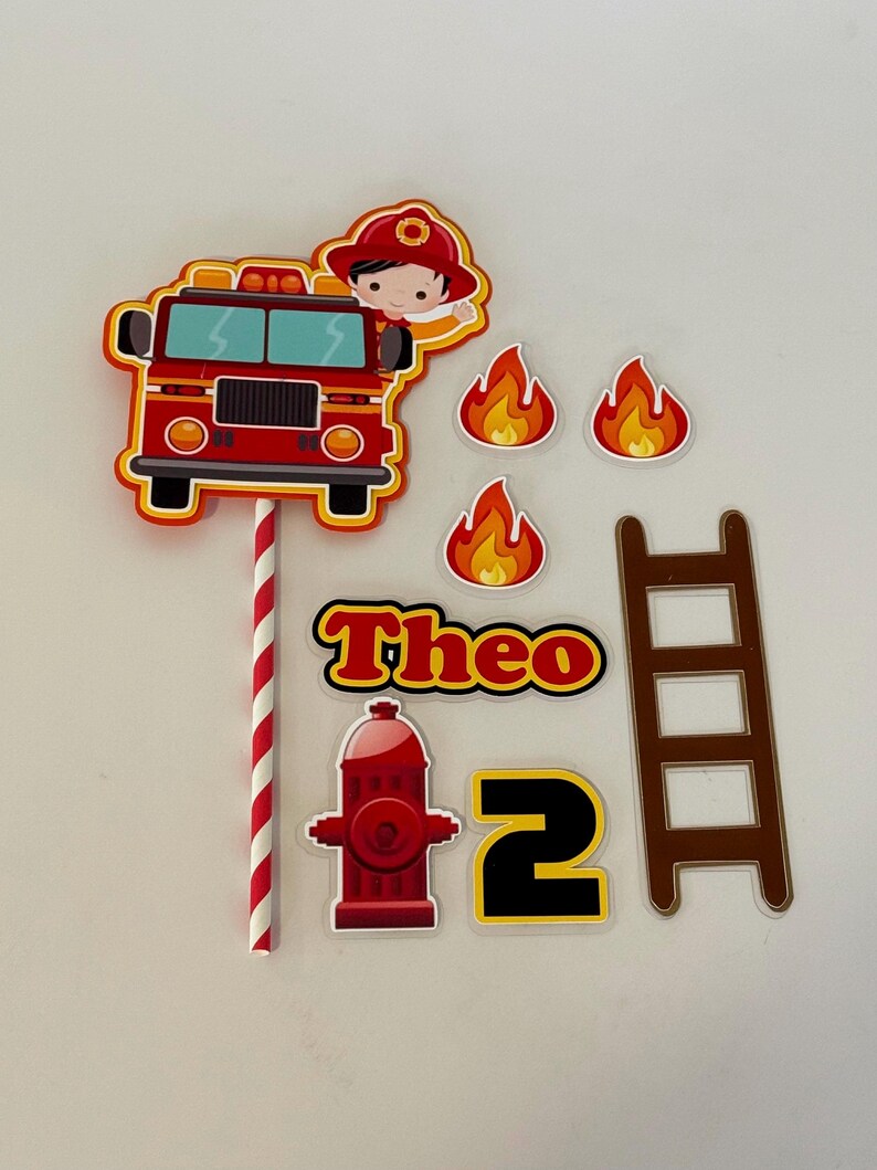 Firefighter Cake Topper - Layered 3D Design - Fire Truck Birthday ...