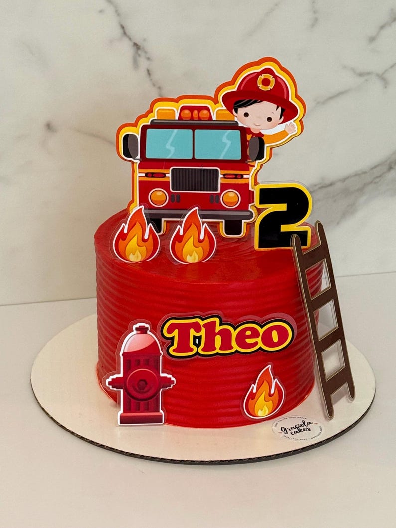 Firefighter Cake Topper - Layered 3D Design - Fire Truck Birthday ...