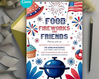 4th of July BBQ Invitation, Party in USA Invite, Independence Day BBQ ...