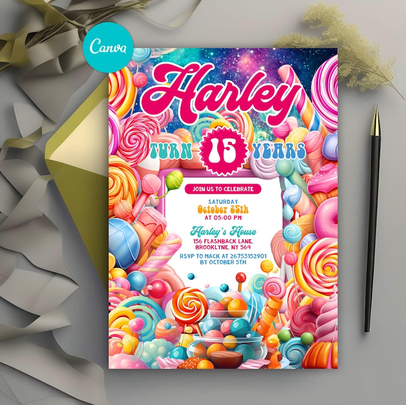 Editable Candyland Invitation, Candy Land Birthday Invitation, Candies ...