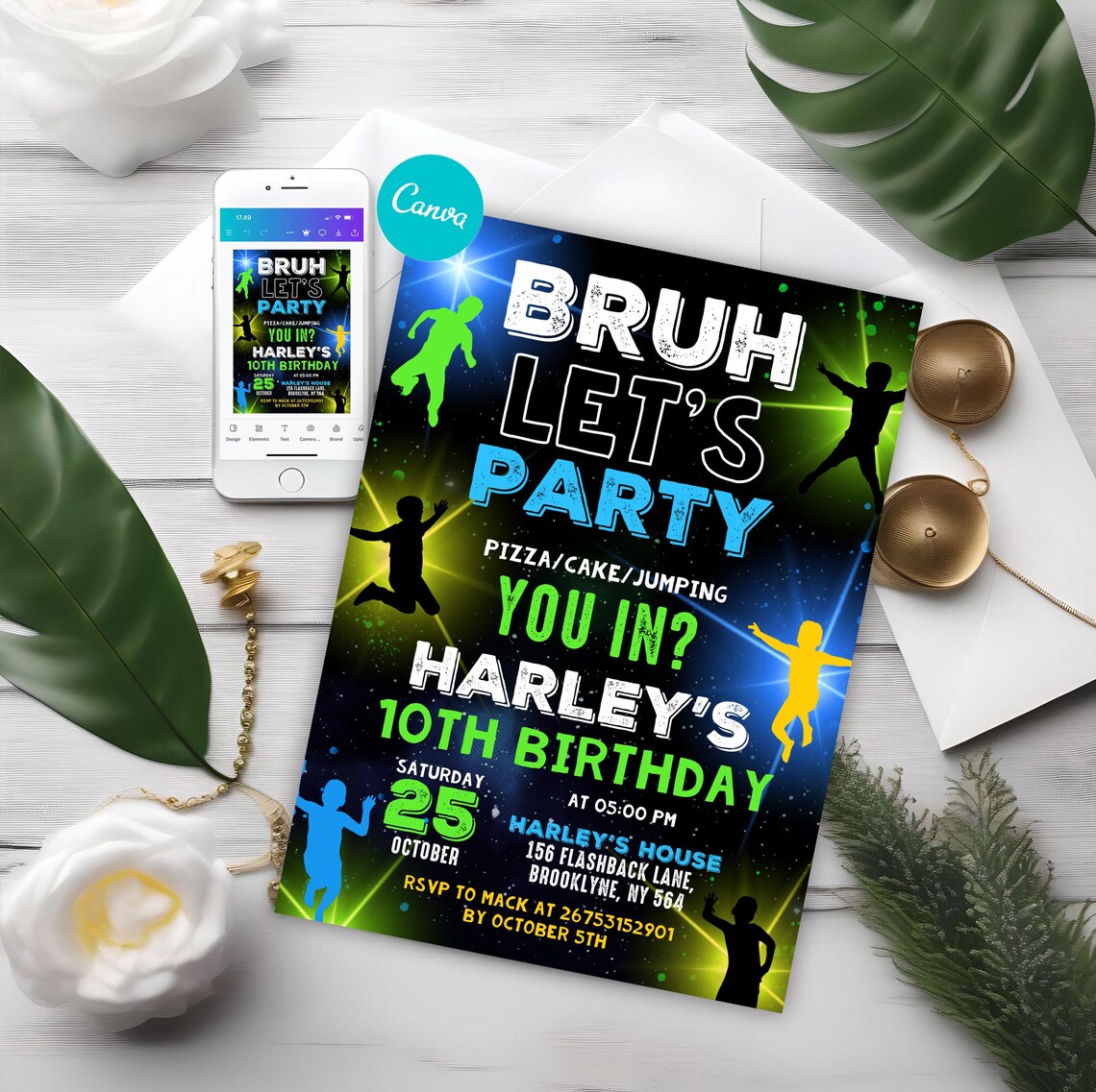 Bruh Jump Birthday Invitation, Bruh Birthday Party Invitation, Glow ...