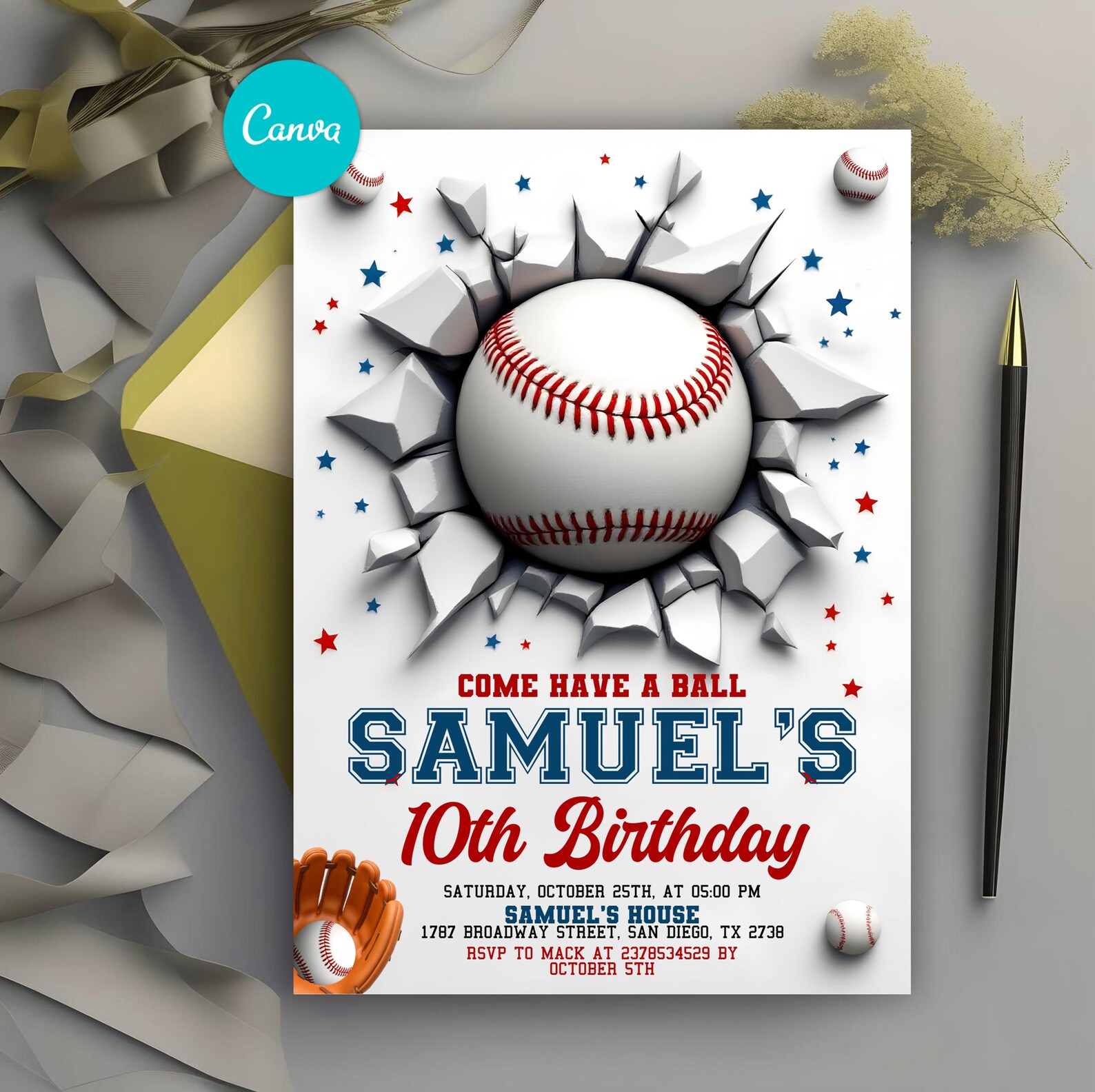 Editable Baseball Birthday Invitation, Sports Party Birthday Invite ...