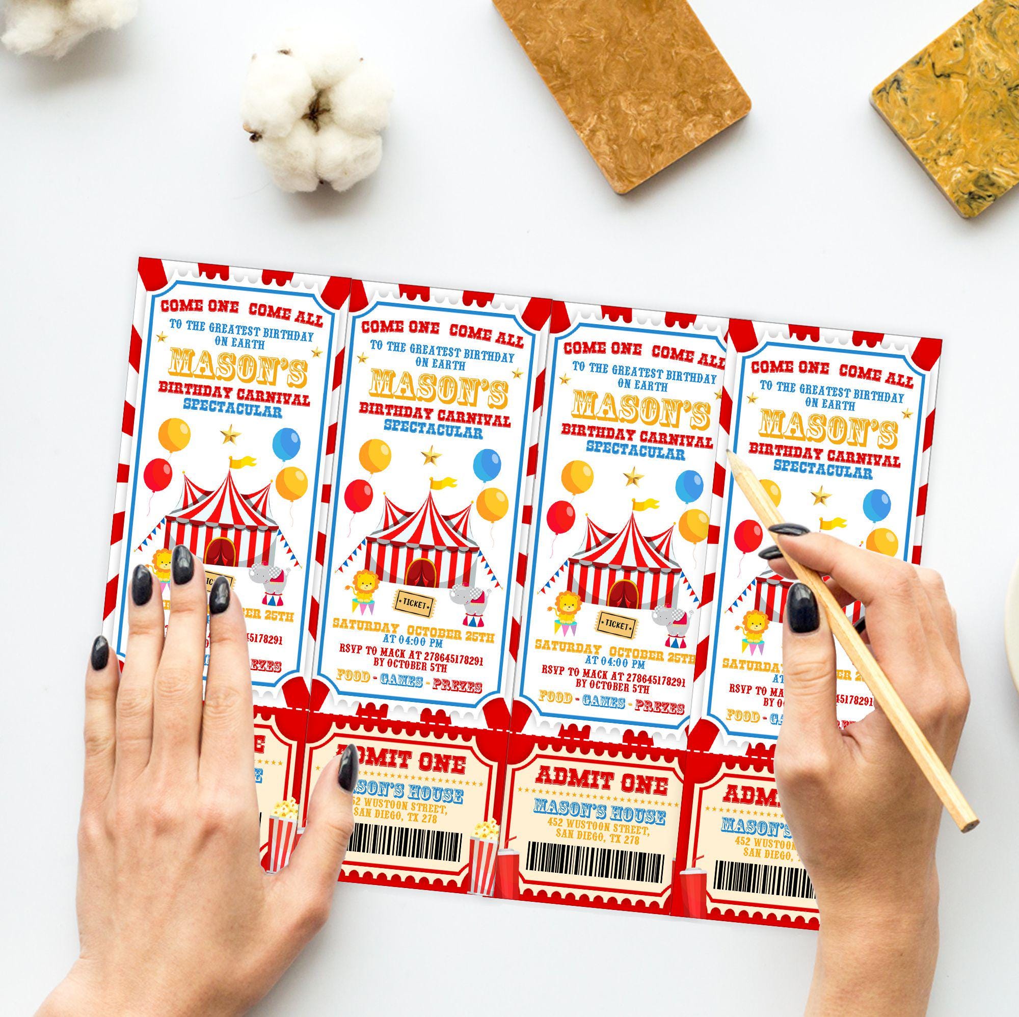 Carnival Circus Ticket Invitation, Carnival Birthday Invitation, Cirus ...