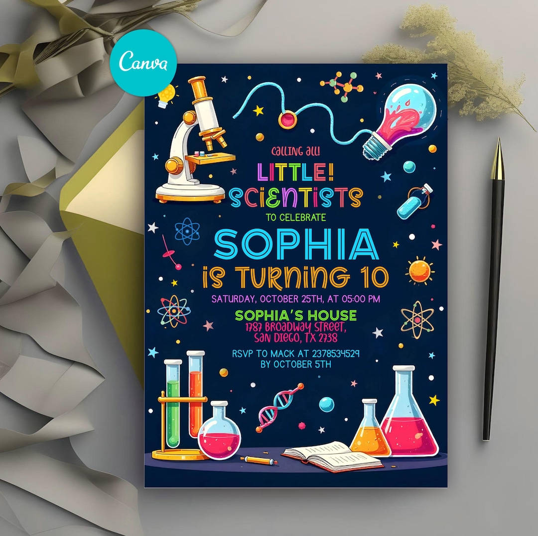 Editable Mad Science Experiment Birthday Invitation, Science Experiment ...