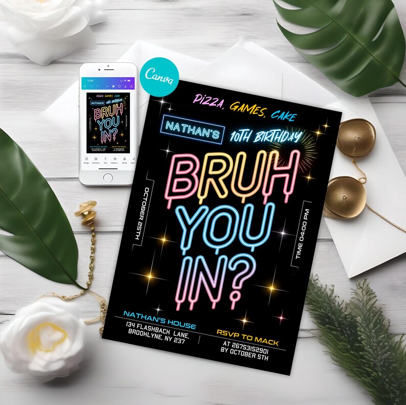 Bruh Birthday Invitation, Neon Bruh Bruh It's My Birthday Invite, Neon ...