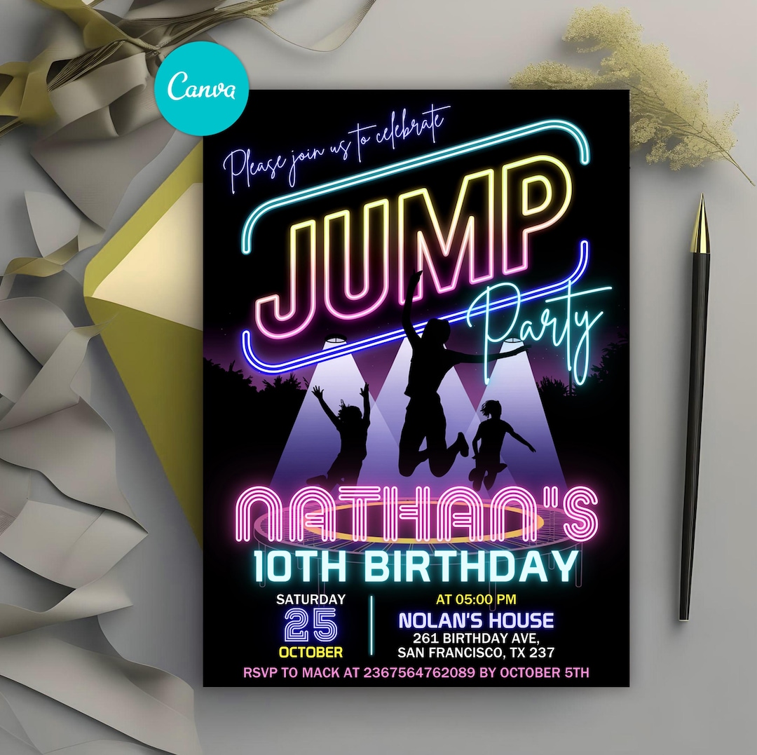 Jump Birthday Invitation, Trampoline Park Party Invite, Bounce House ...