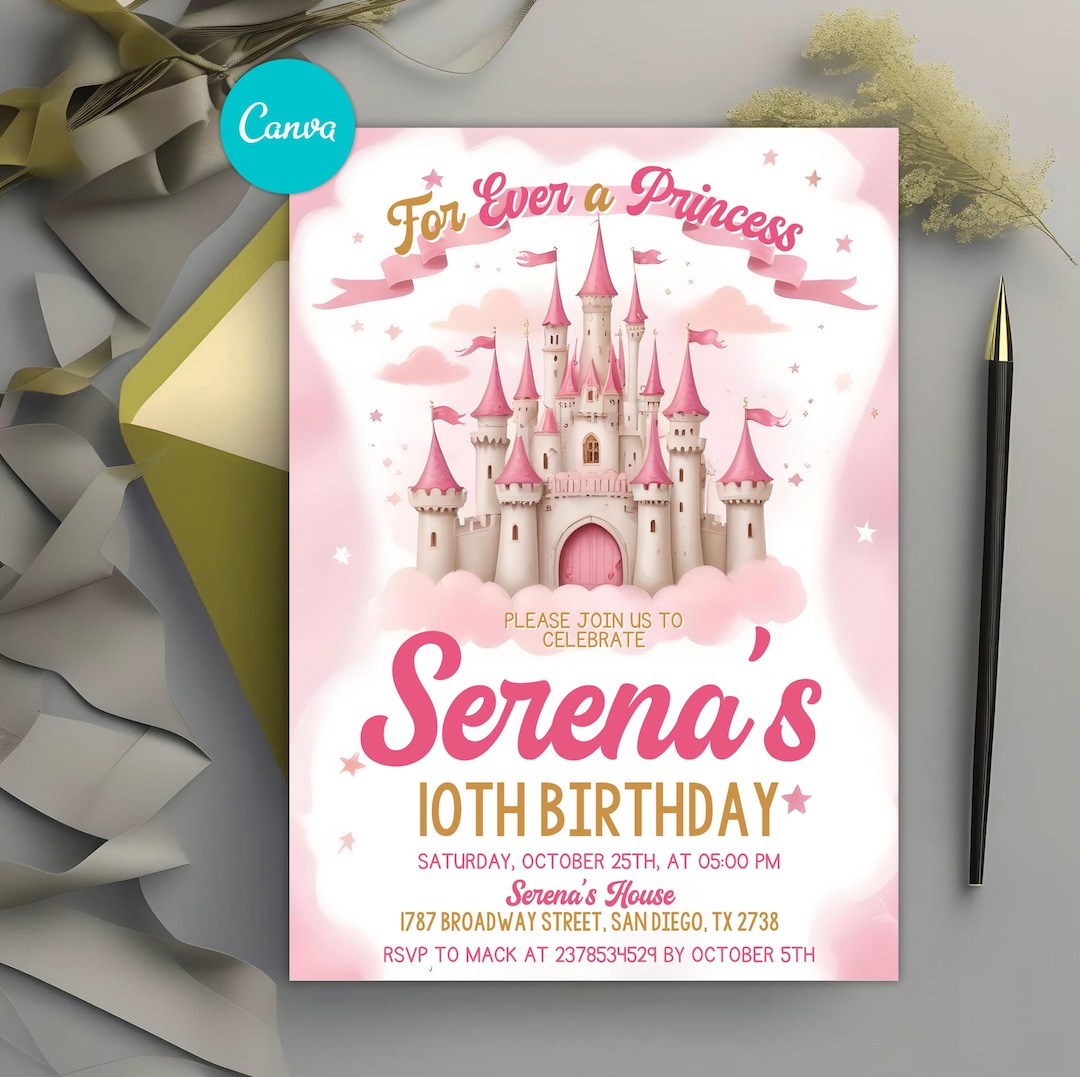Princess Birthday Invitation, Magical Day Princess Castle Birthday ...