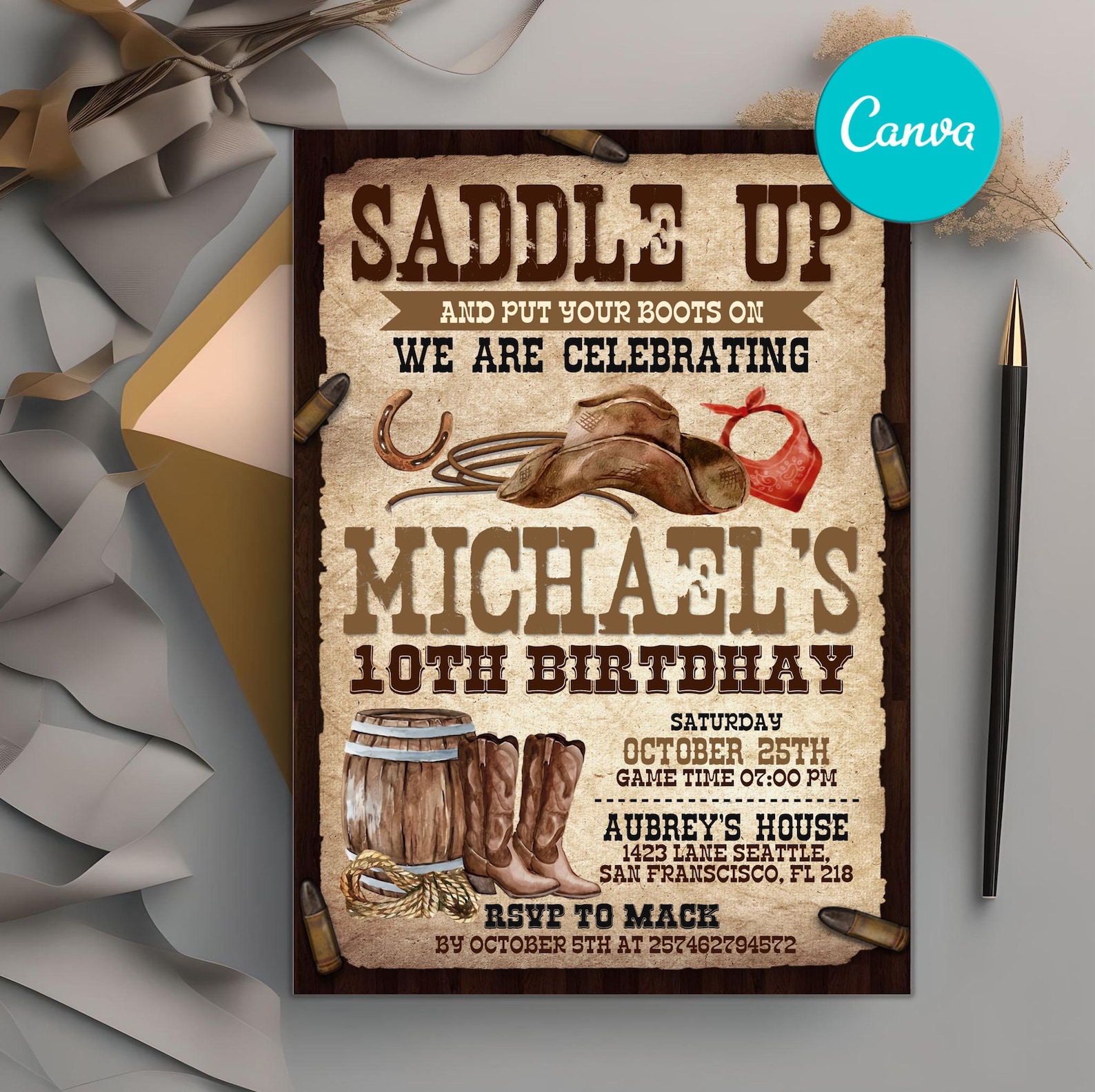 Cowboy Birthday Party Invitation Template, Country Western Party ...
