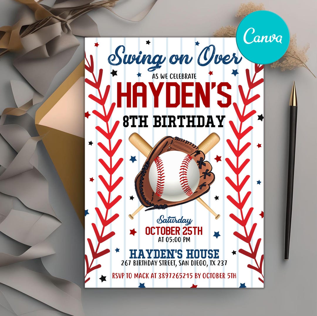 Baseball Birthday Party Invitation, Sports Birthday Invitation, Swing ...