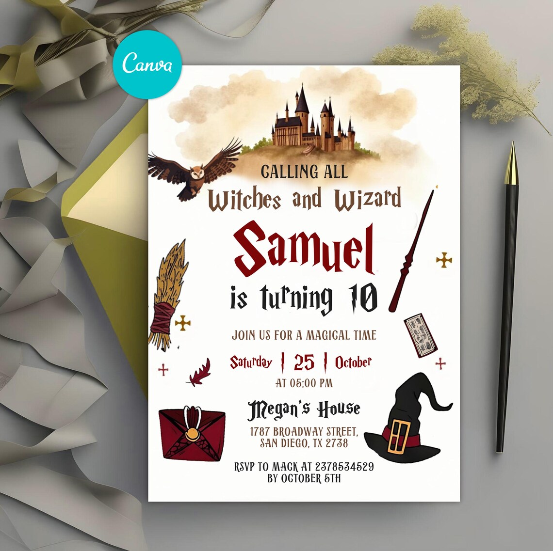 Wizards Witches Birthday Invitation, Magical Birthday Invitation ...