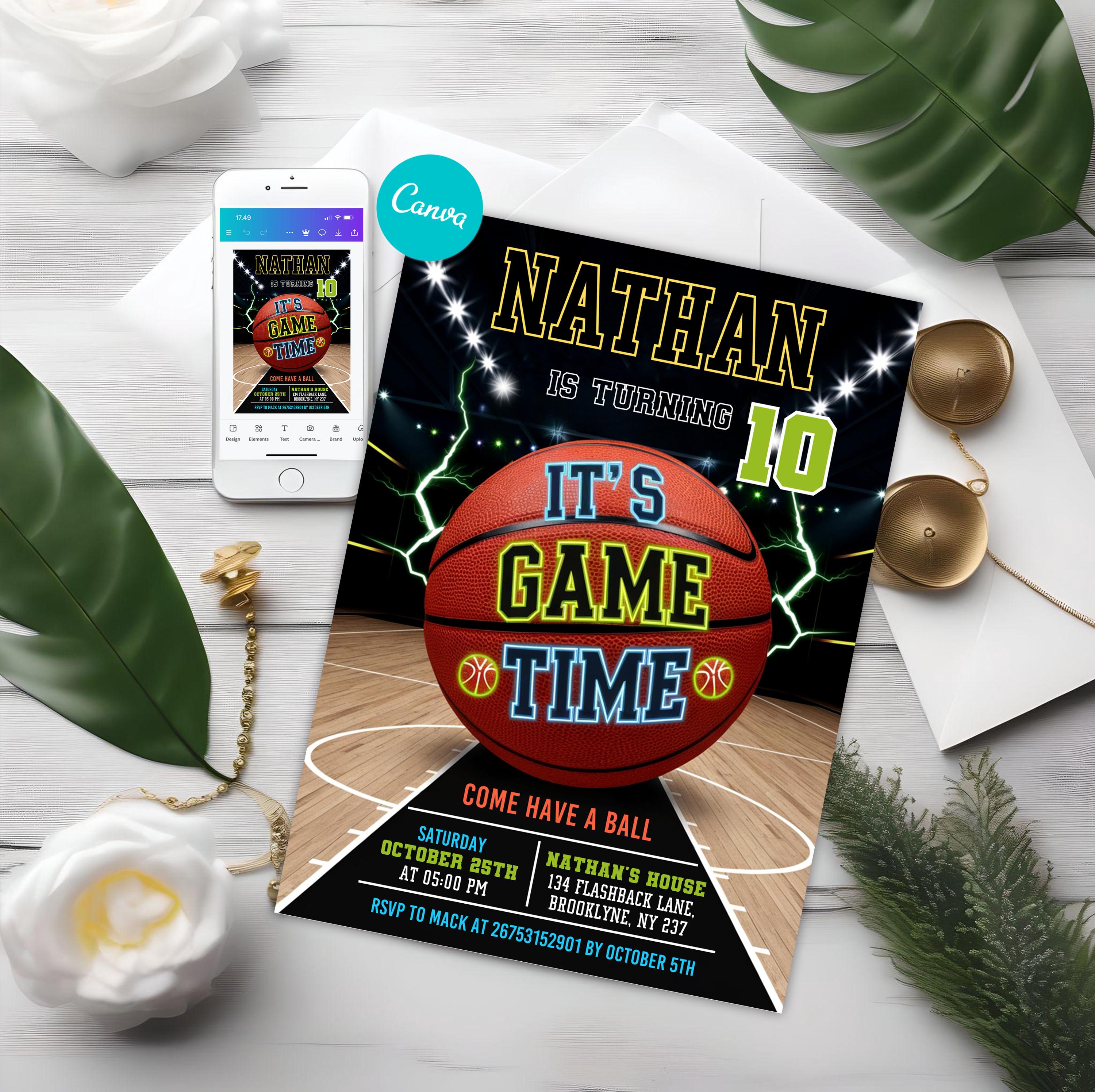 Editable Basketball Invitation Template, Basketball Birthday Invitation ...