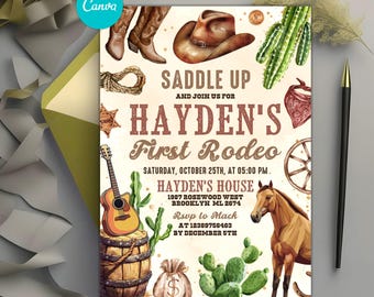 First Rodeo Invitation, Cowboy Birthday Invitation, Wild West Birthday ...