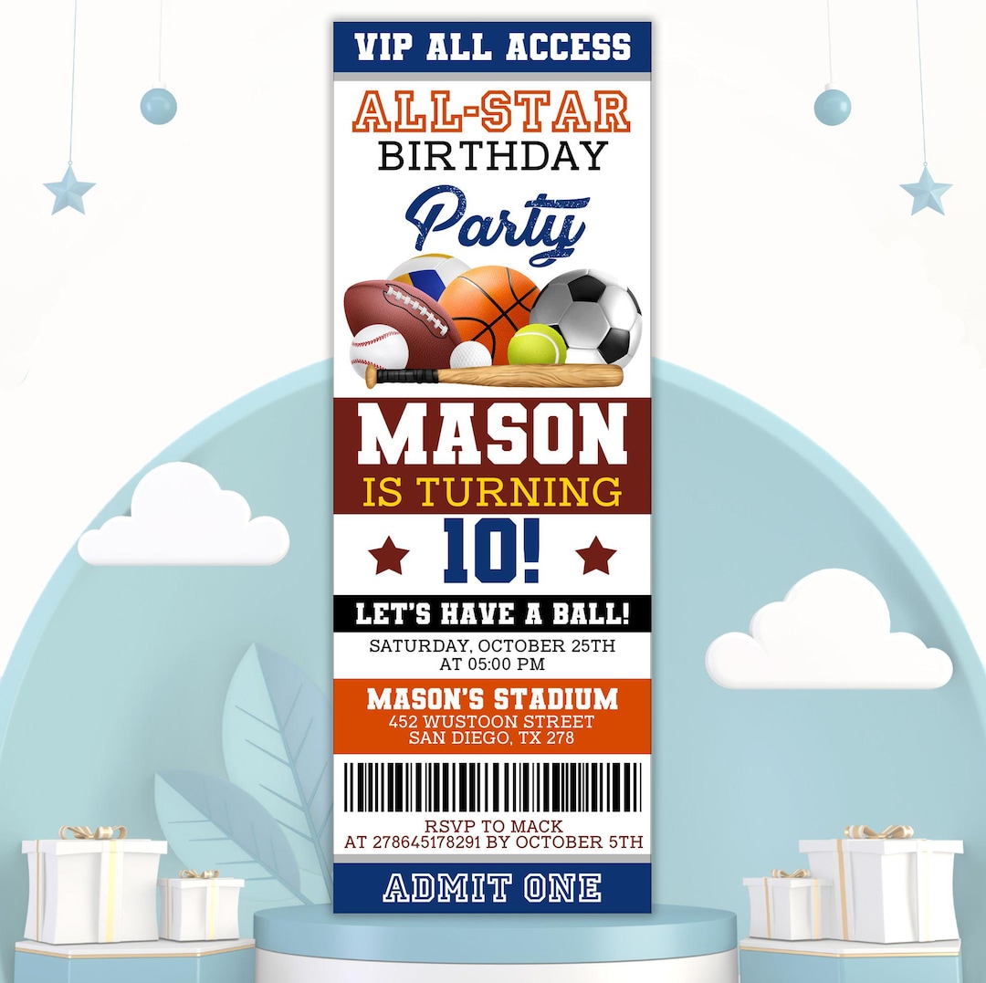 Editable All Star Sport Ticket Invitation, Football Invitation ...