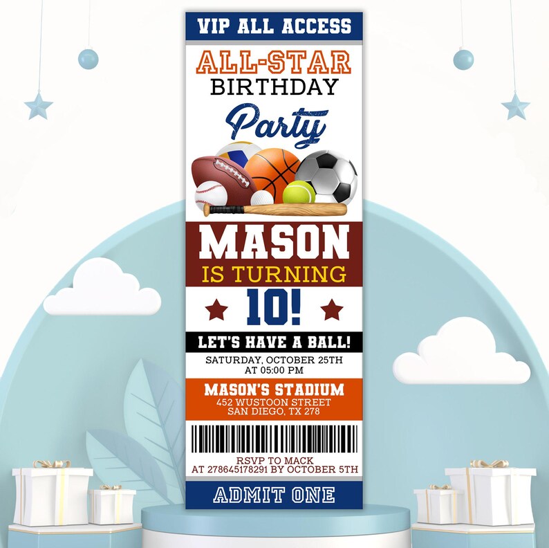 Editable All Star Sport Ticket Invitation, Football Invitation ...