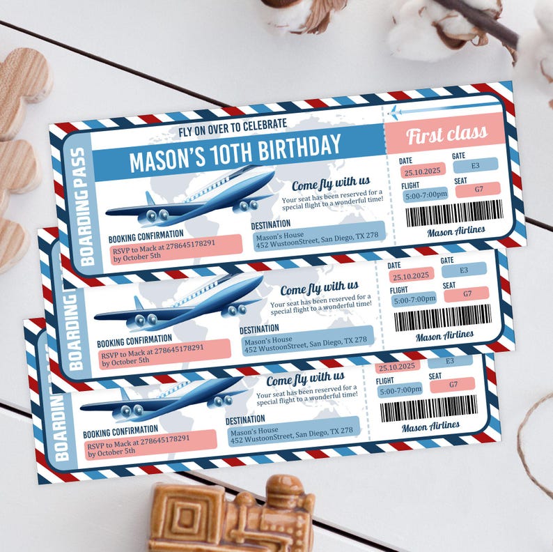 Editable Airplane Ticket Invitation, Plane Birthday Party Invitation ...