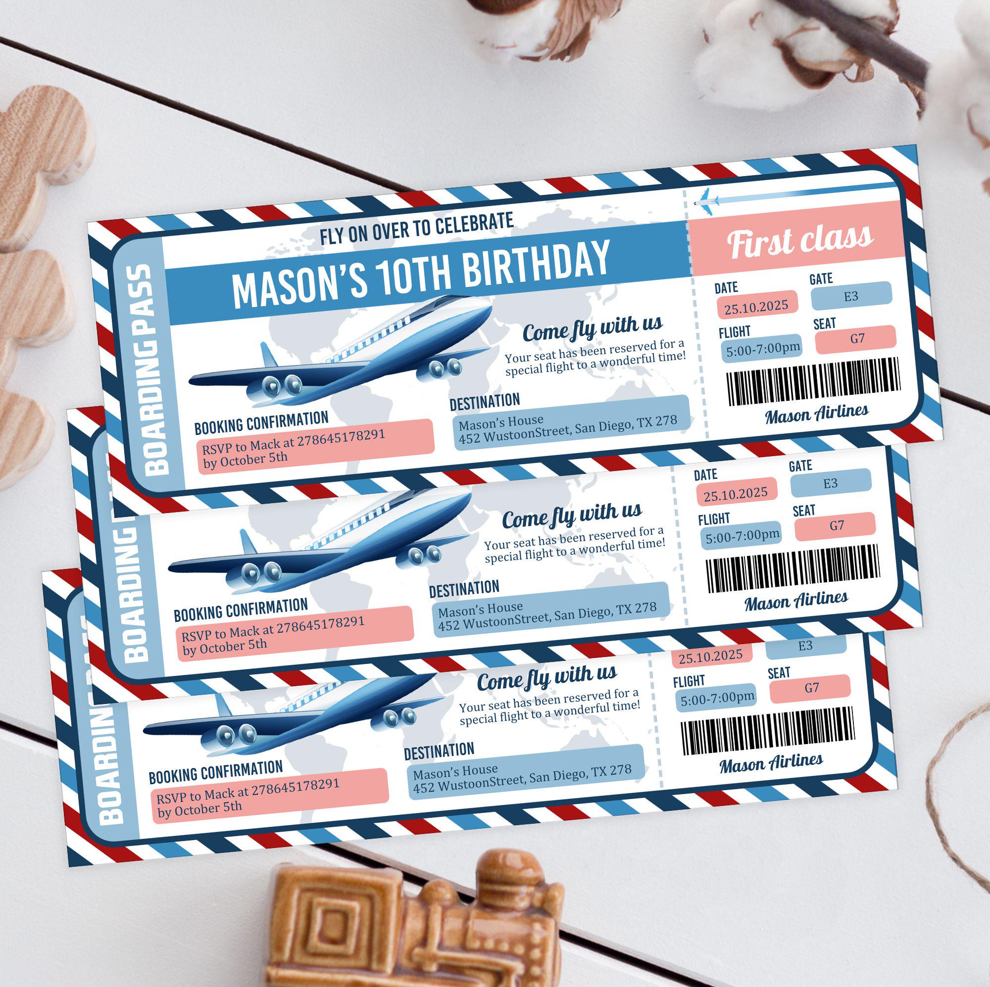 Editable Airplane Ticket Invitation, Plane Birthday Party Invitation, Boarding Pass, Plane ...
