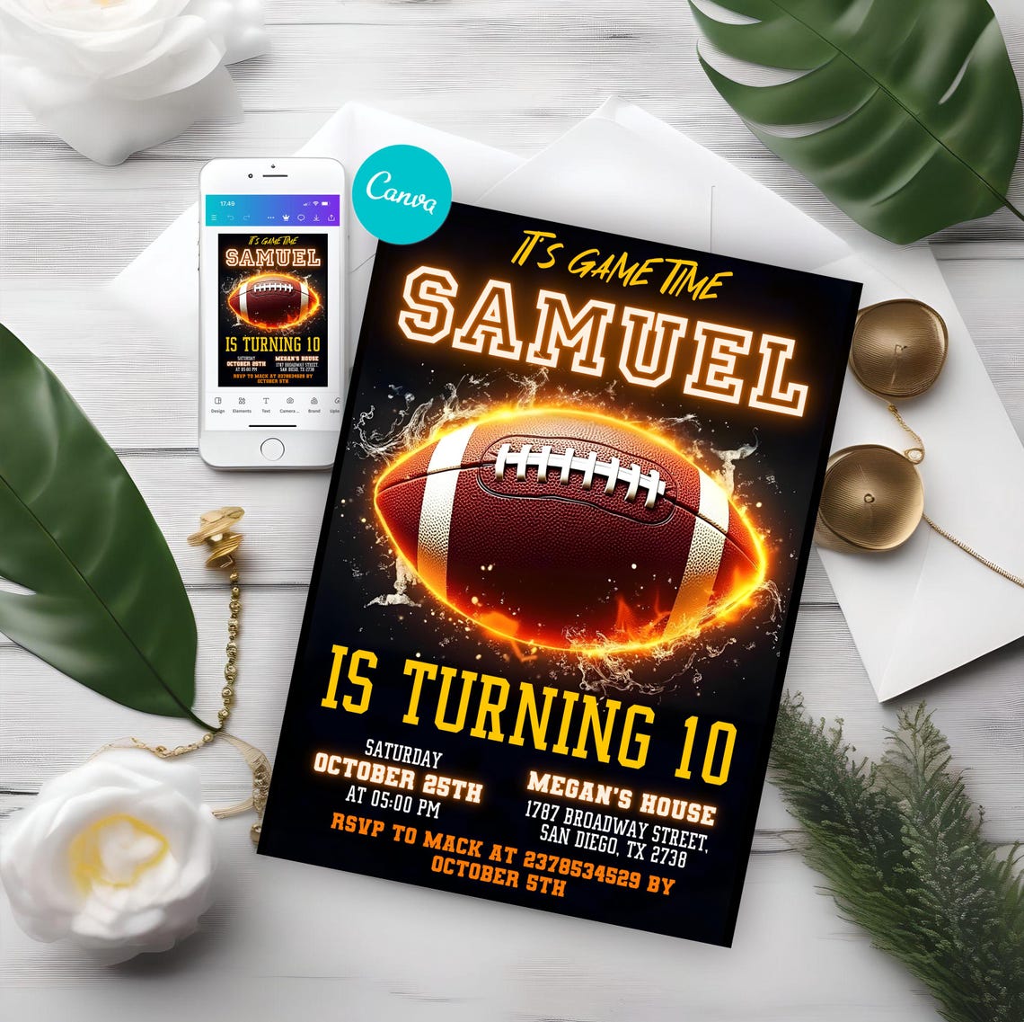 Editable Football Invitation, Football Party Birthday Invitation ...