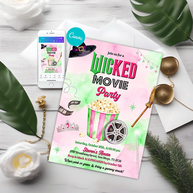 Wicked Birthday Invitation, Wicked Movie Party, Editable Canva Template ...