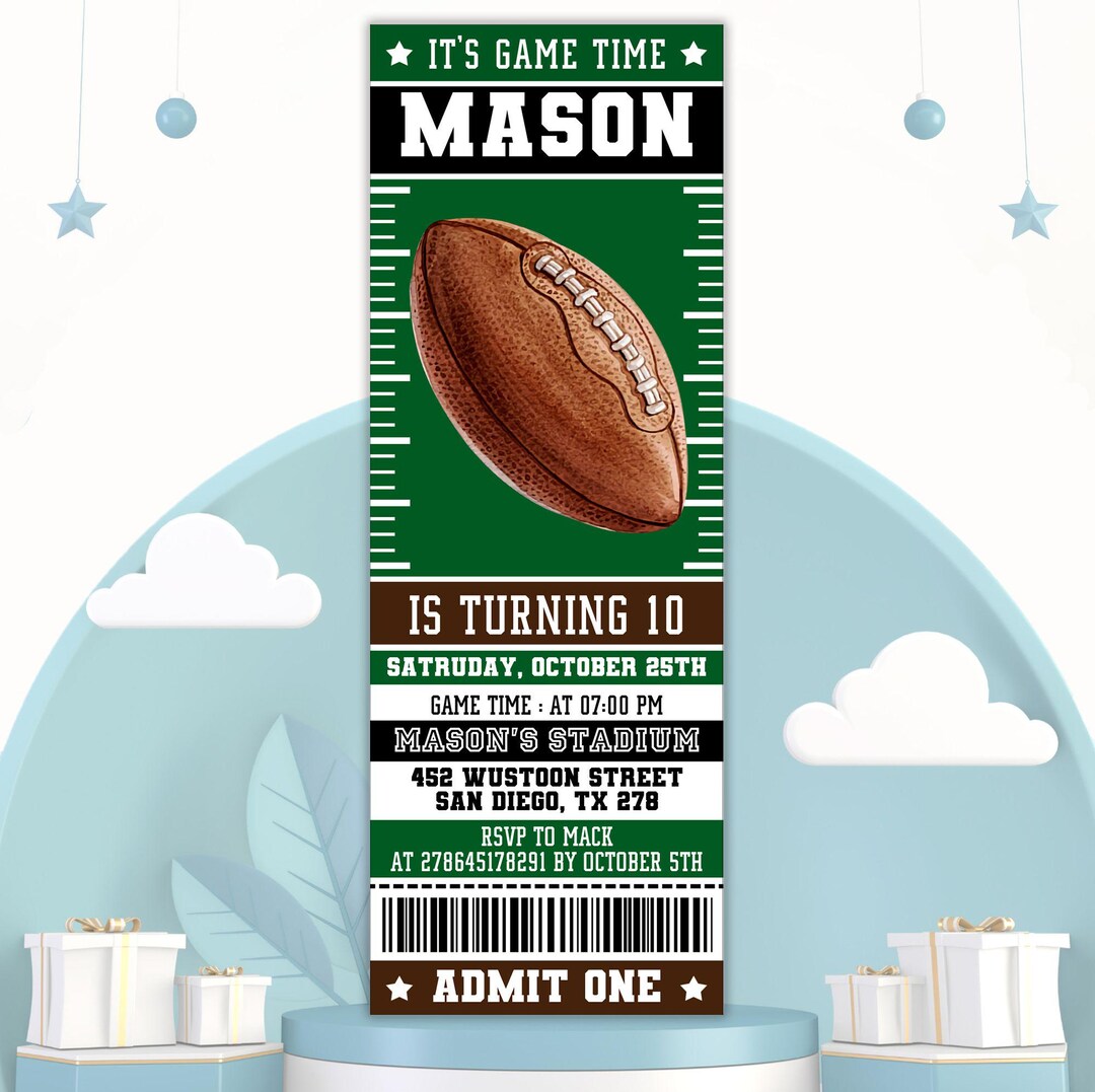 Editable Football Ticket Invitation, Football Birthday Party Invitation ...