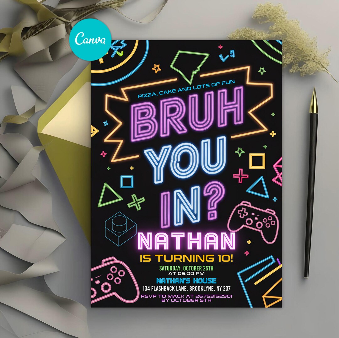 Bruh Birthday Invitation, Boy Games Birthday Party Invitation, BRUH YOU ...