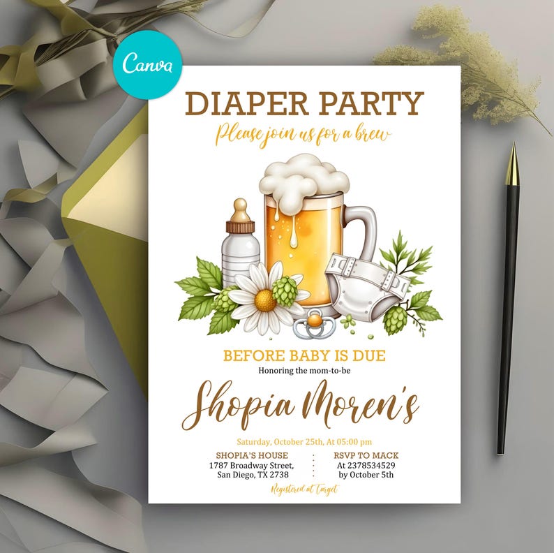 Diaper Party Invitation, Beer Before Baby is Due Baby Shower Invitation ...