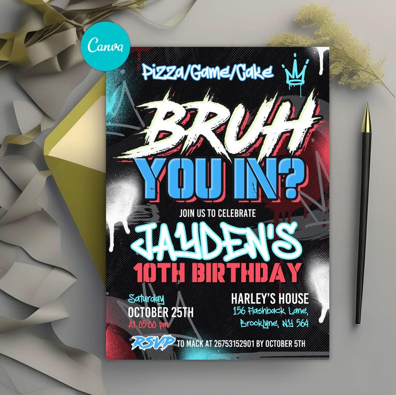 Bruh Birthday Invitation, Bruh It's My Birthday Invite, Boy Games ...
