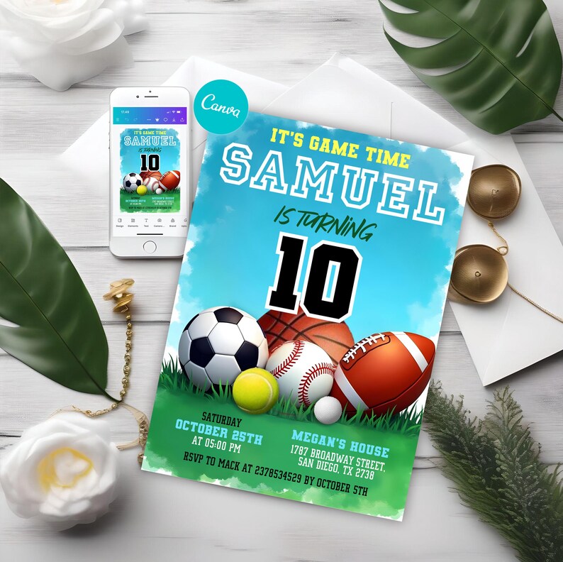 Editable Sports Invitation, All Star Sports Birthday Invitation, Sport ...