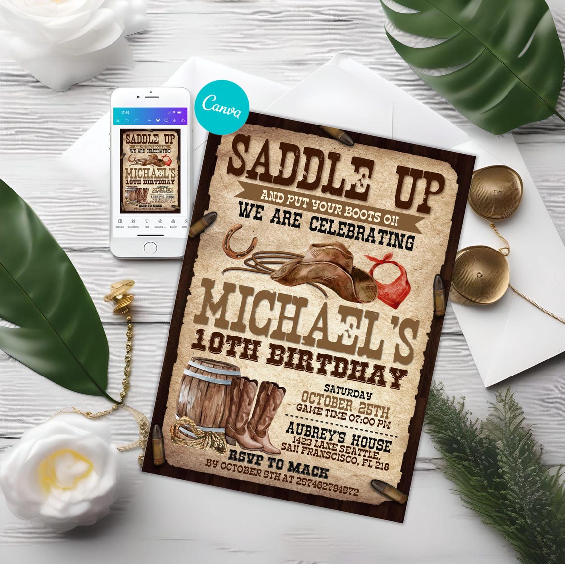 Cowboy Birthday Party Invitation Template, Country Western Party ...