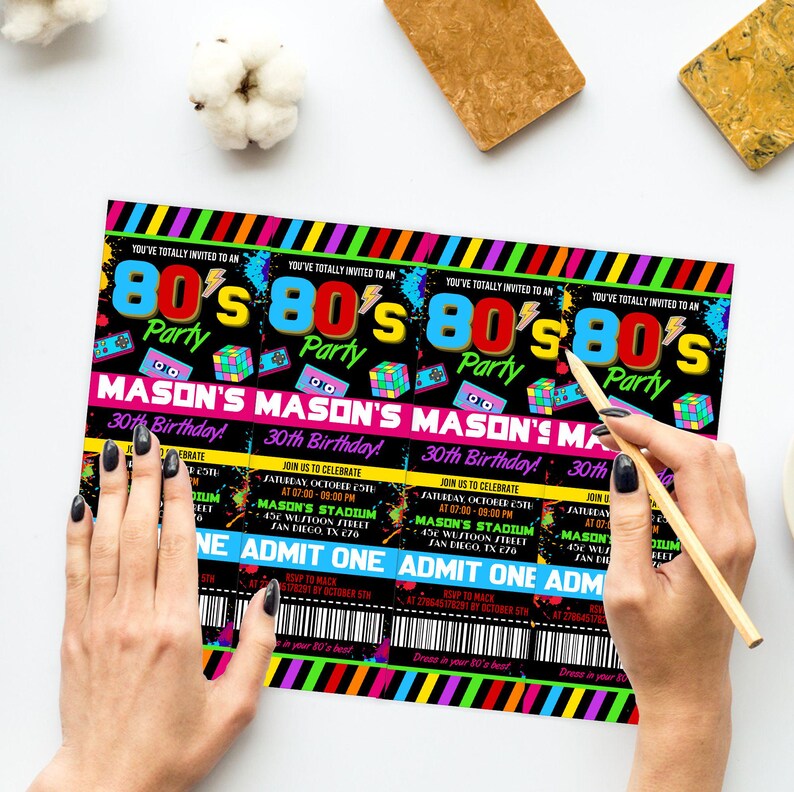 Editable 80s Party Invitation, 80s Ticket Invitation, 80s Birthday ...