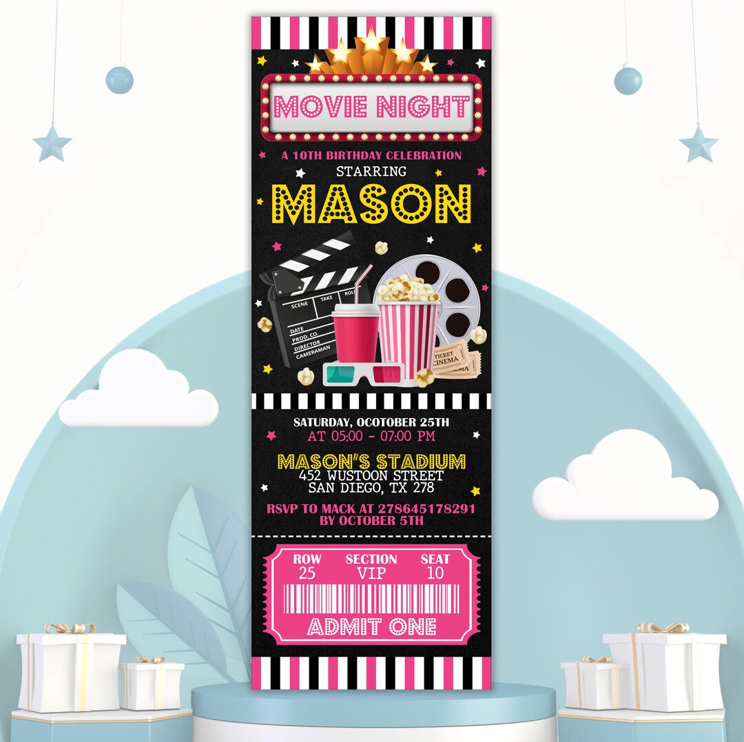 Ticket Movie Birthday Invitation Template, Movie Ticket Party ...