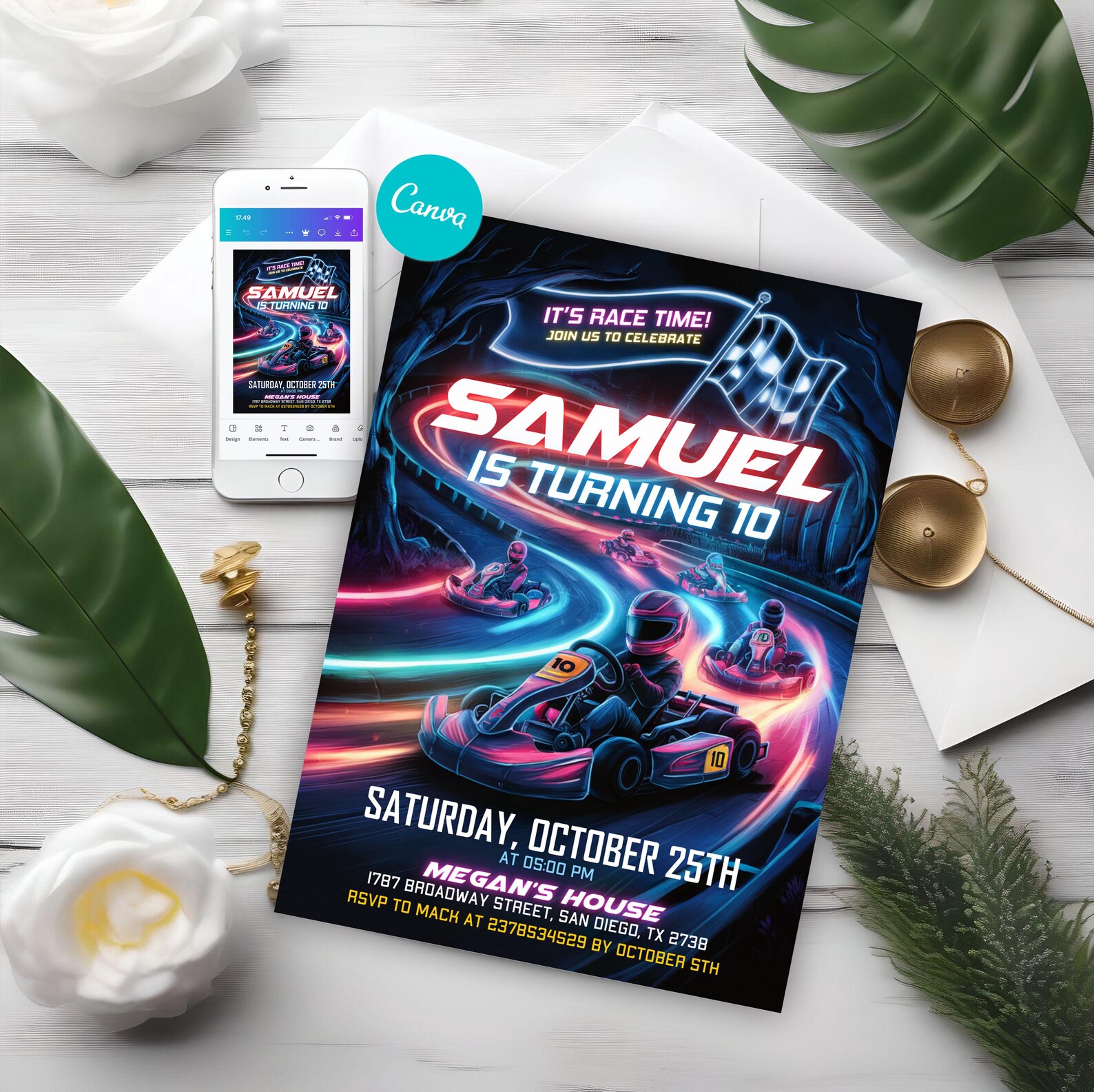 Editable Go Kart Invitation, Go Kart Birthday Party Invitation, Racing ...