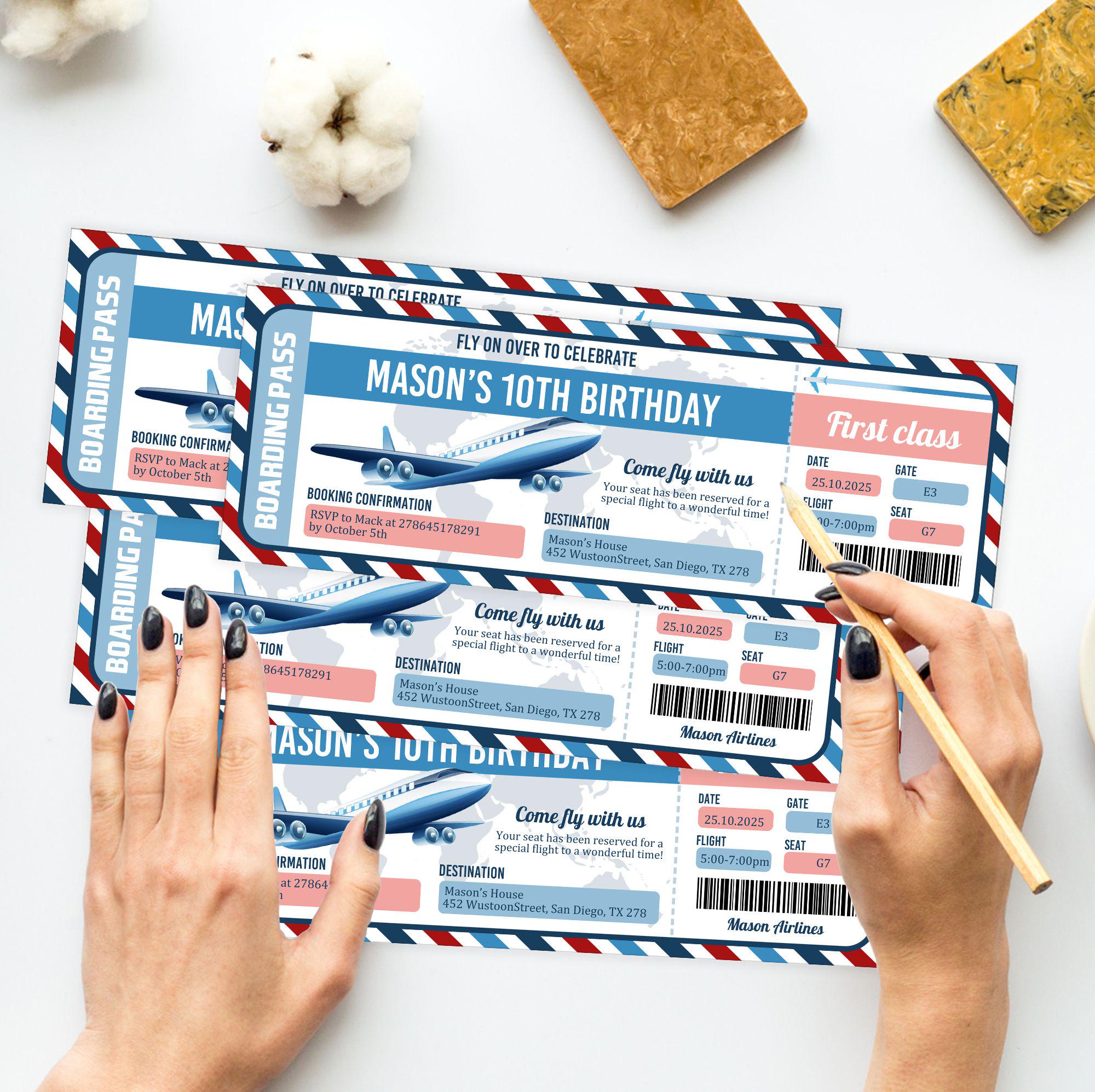 Editable Airplane Ticket Invitation, Plane Birthday Party Invitation ...