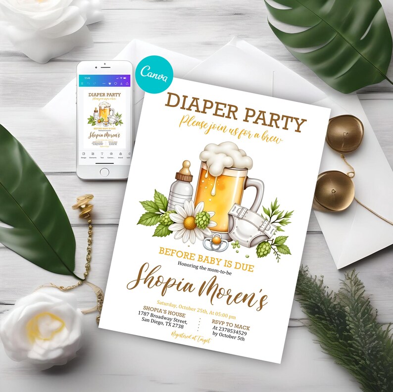 Diaper Party Invitation, Beer Before Baby is Due Baby Shower Invitation ...