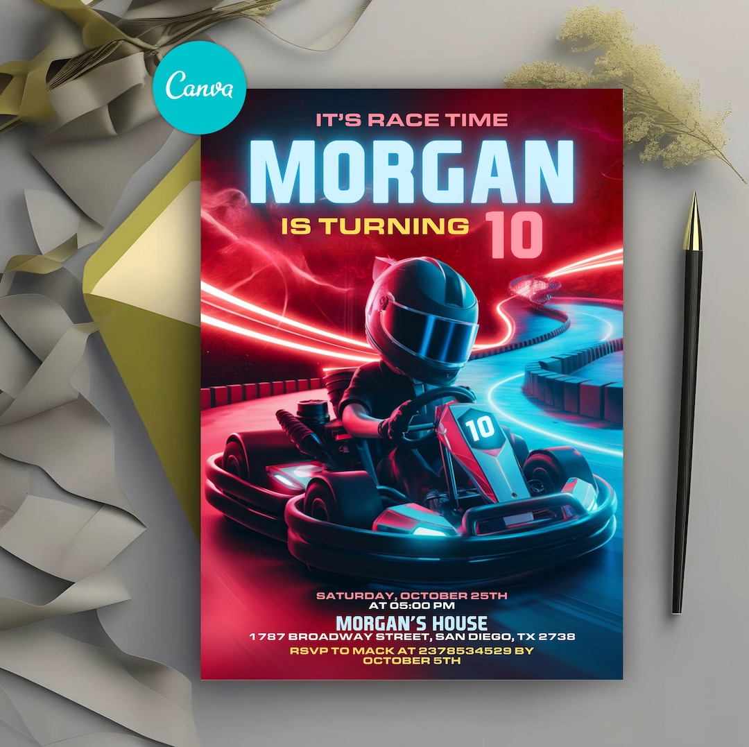 Go Kart Birthday Invitation, Go Kart Party Invite, Go Karting Racing ...