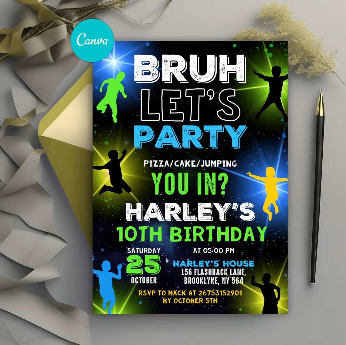 Bruh Jump Birthday Invitation, Bruh Birthday Party Invitation, Glow ...