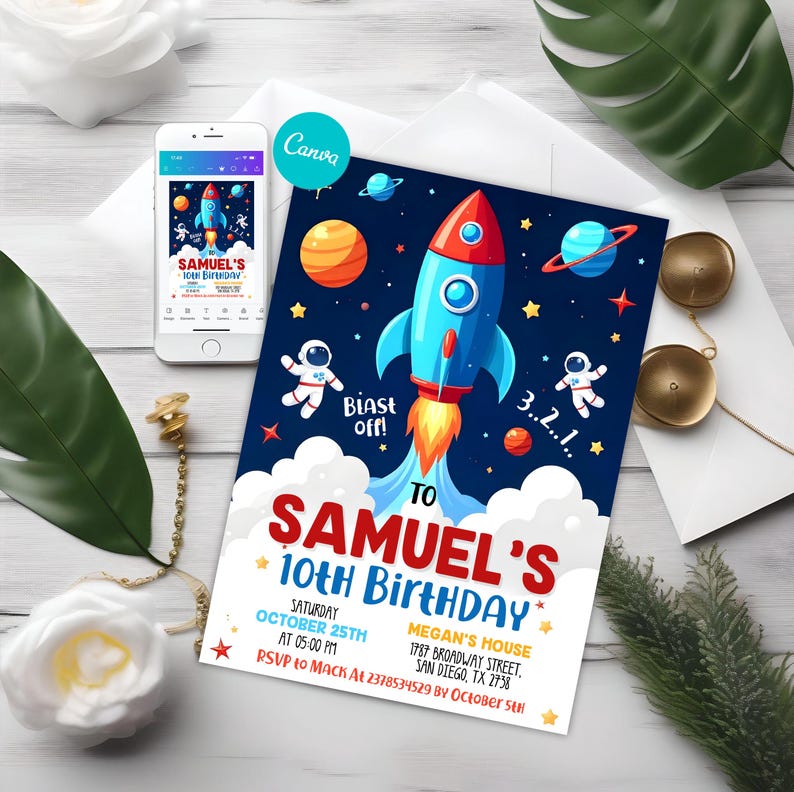 Editable Space Birthday Invitation, Galaxy Invitation, Space Party ...