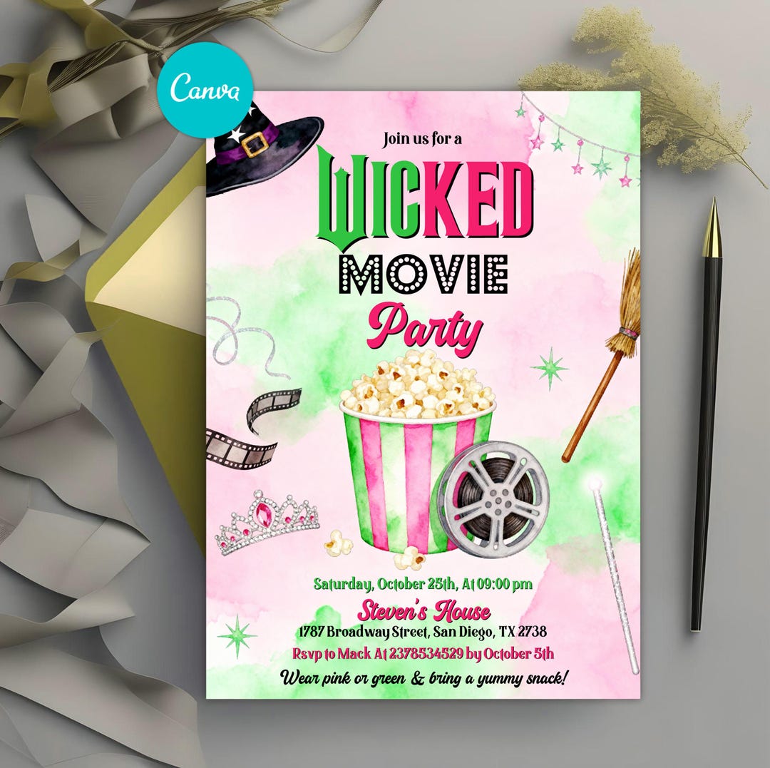 Wicked Birthday Invitation, Wicked Movie Party, Editable Canva Template ...