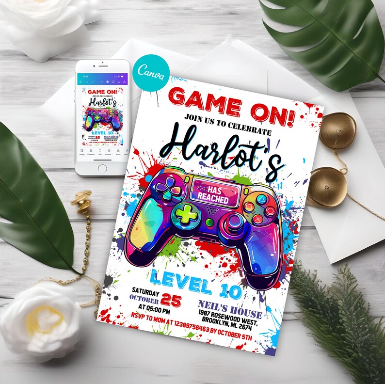 Editable Video Game Birthday Invitation, Gamer Party Invitation, Level ...